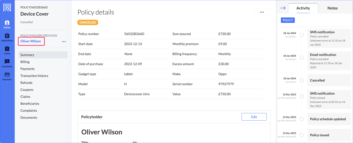 Edit a policyholder’s information – Root Help Centre