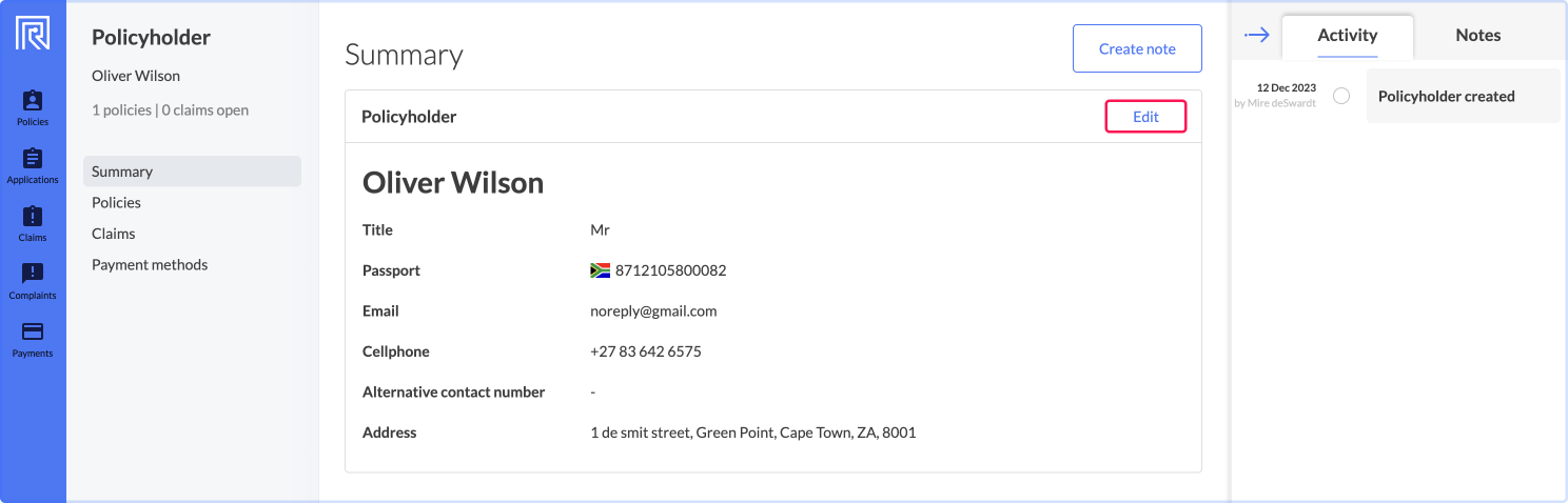 Edit a policyholder’s information – Root Help Centre